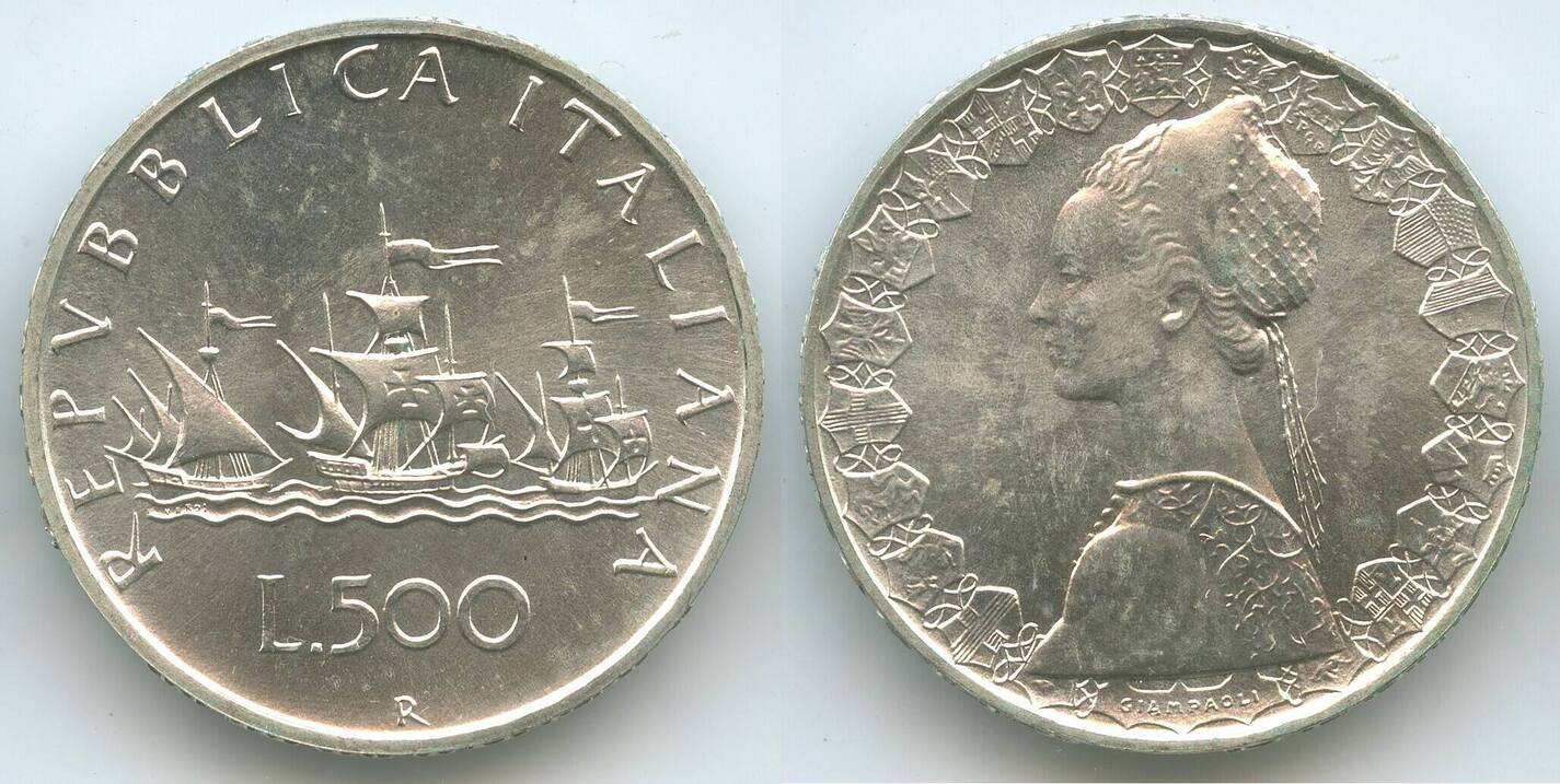 Italien Republik 500 Lire Silber 1996 R Rom M#7621 - Christopher Columbus's ships, Nina, Pinta ...