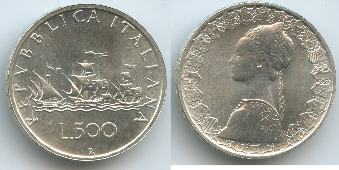 Italien Republik 500 Lire Silber 1987 R Rom M#7644 - Christopher Columbus's ships, Nina, Pinta ...