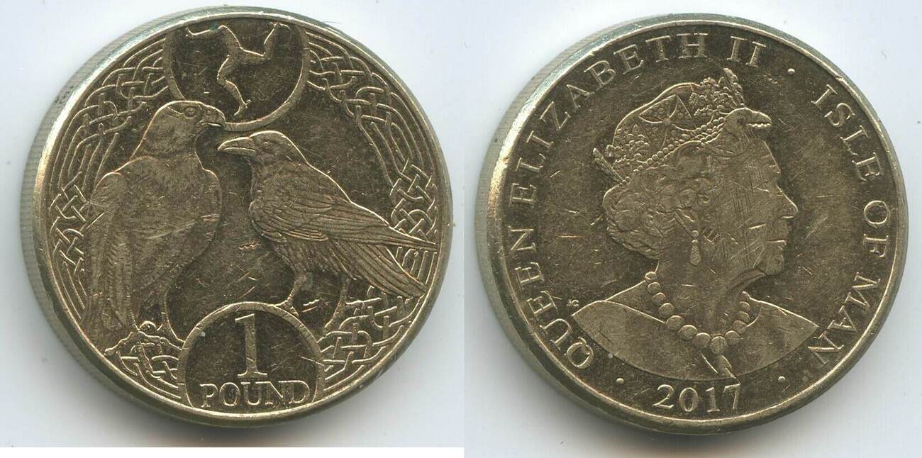 Insel Man Isle of Man 1 Pound 2017 G2209 - Peregrine Falcon and a Raven ...