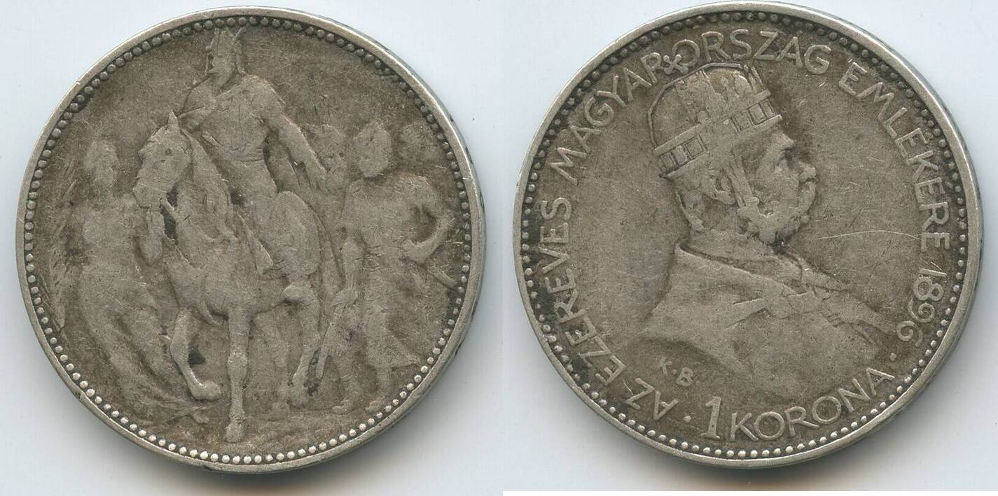 Ungarn Kaiserreich 1 Korona (Krone) Silber 1896 KB Kremnitz G5693 - 1000-Jahrfeier Millennium ...