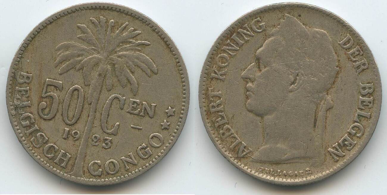 Belgisch Kongo 50 Centimes 1923 (Dutch) G13020 - Albert I. 1909-1934 Belgian Congo Sehr Schön ...