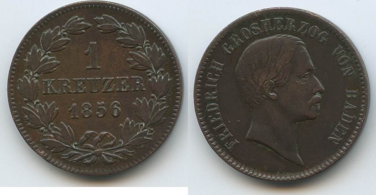 Deutsches Reich Baden-Durlach 1 Kreuzer 1856 G14167 - Friedrich I. Großherzog 1852-1907 German ...