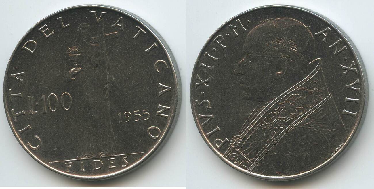 Vatikan Italien-Kirchenstaat 1 Lira 1955 XVII G1630 - Papst Pius XII. 1939-1958 Vaticano ...