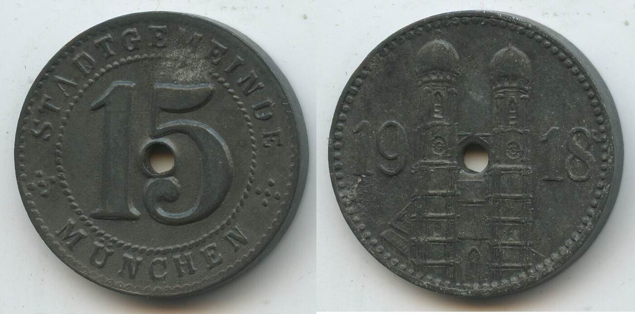Deutschland Bayern 15 Pfennig Wertmarke 1918 G8973 - Stadtgemeinde ...