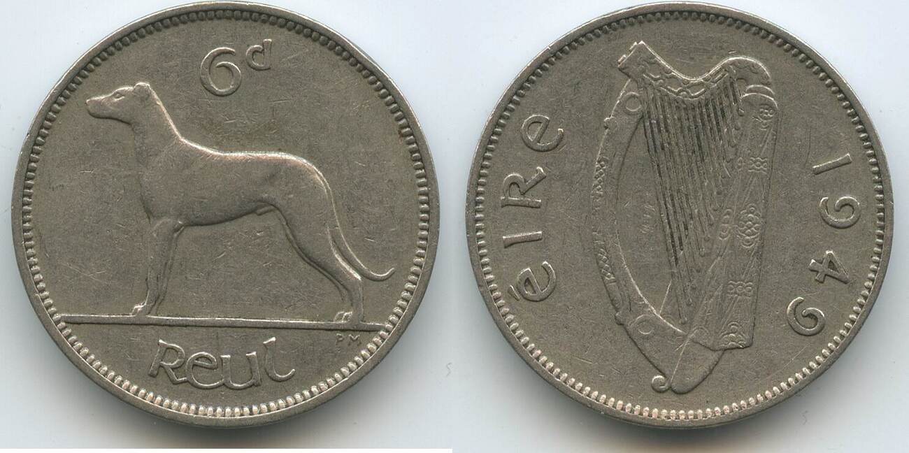 Irland 6 Pence (6 Pingin / 1 Reul) 1949 G7781 - Hund Ireland Éire Sehr ...