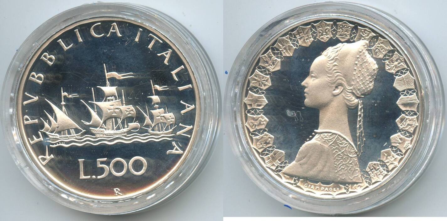 Italien Republik 500 Lire Silber 1989 R Rom G7642 - Christopher Columbus's ships, Nina, Pinta ...