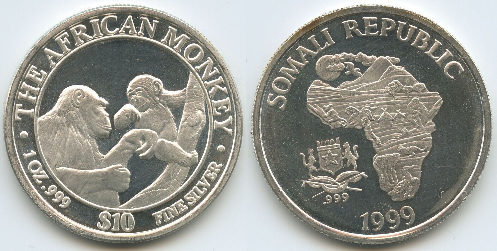 Somalia Somali Republic 10 Dollars Silber (1 Unze 1 Oz) 1999 PA072 ...
