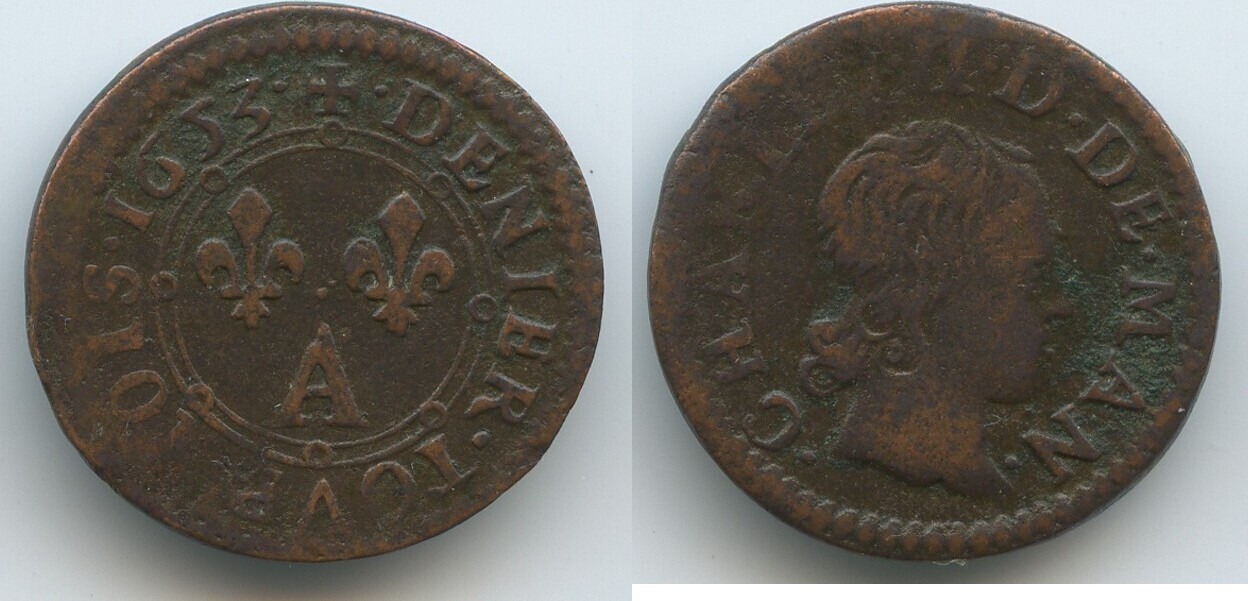 Frankreich Fürstentum Arches-Charleville 1 Denier Tournois 1653 A M ...