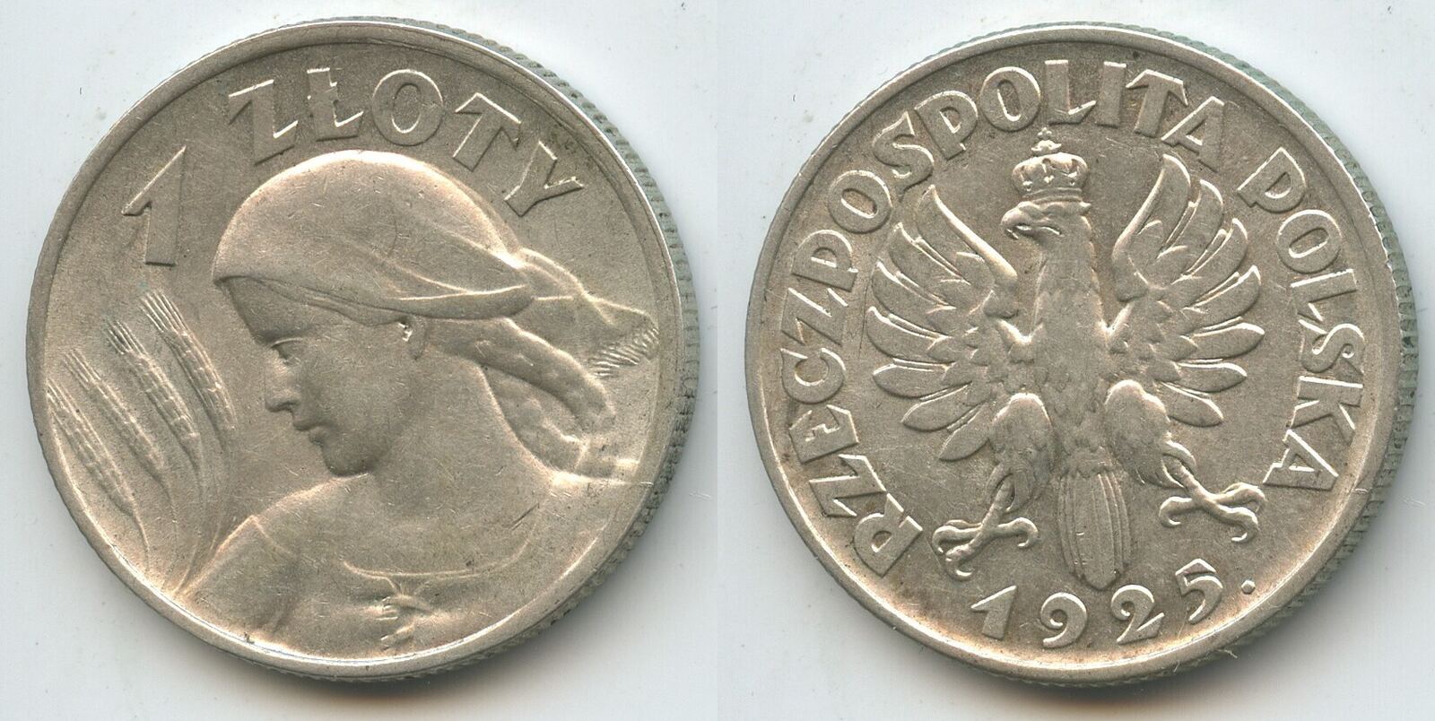 Polen 1 Zloty (1 Złoty) Silber 1925 M#3249 - Woman and Wheat Ears - Second Republic Poland ...