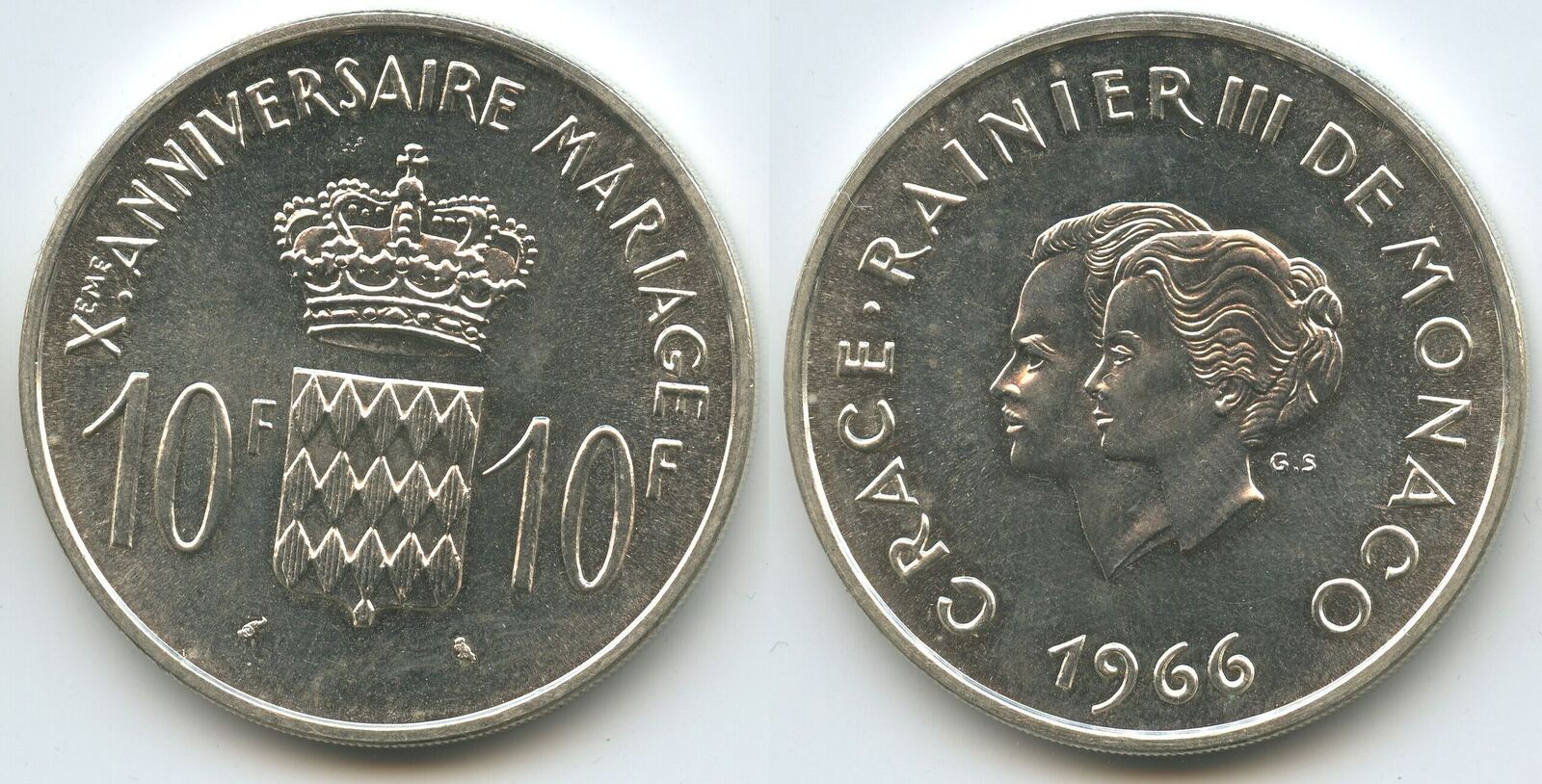 Monaco 10 Francs Silber 1966 GS232 - Marriage Grace Kelly - Prince ...