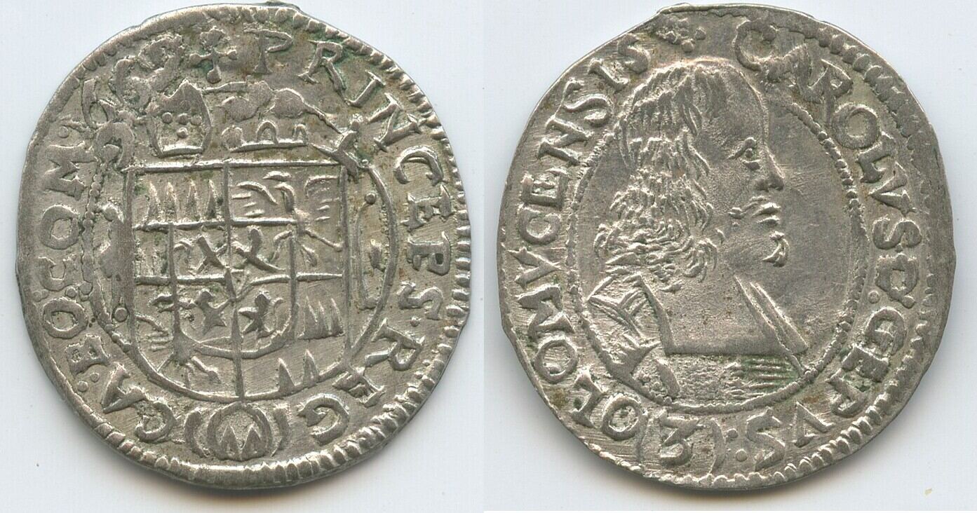 RDR Bistum Olmütz - Königreich Böhmen 3 Kreuzer (Groschen) Silber 1669 H1334 - Karl von ...