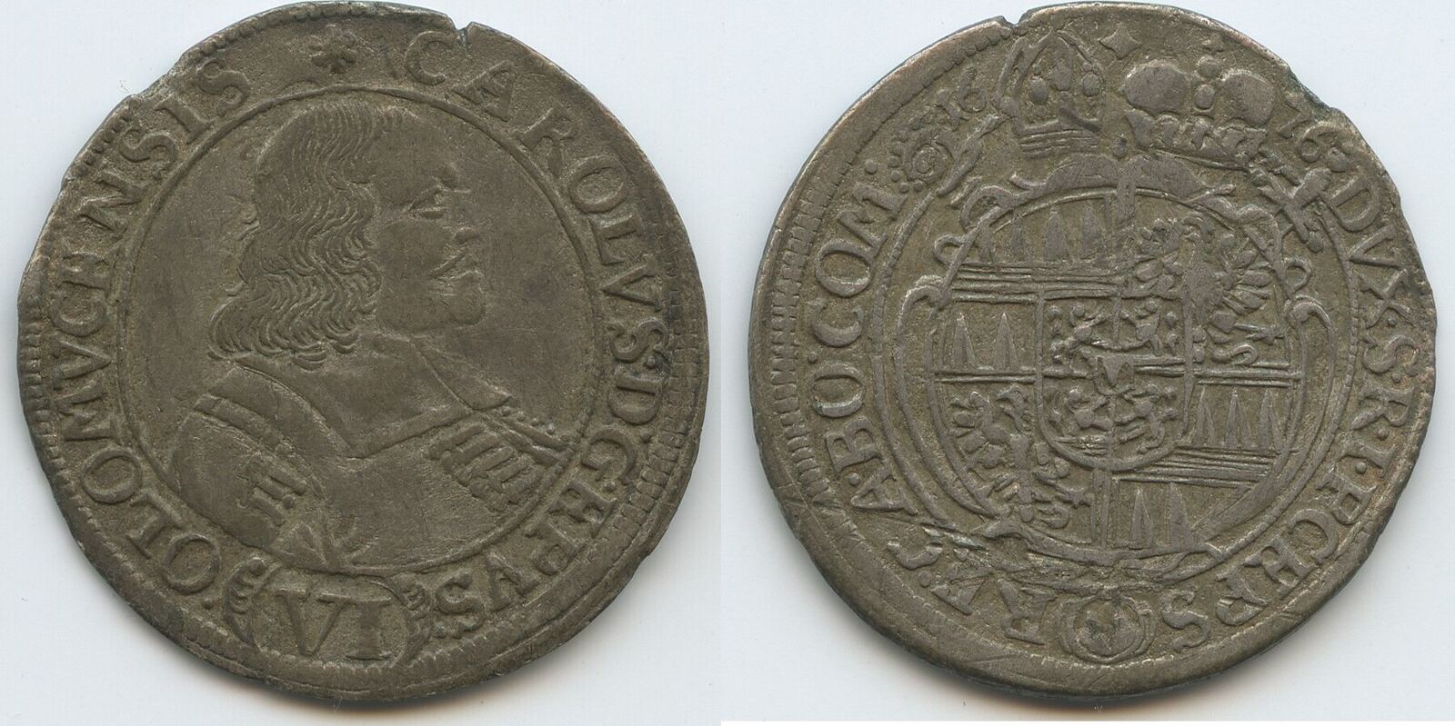 RDR Bistum Olmütz - Königreich Böhmen VI Kreuzer (6 Kreuzer) Silber 1676 M#3054 - Karl von ...