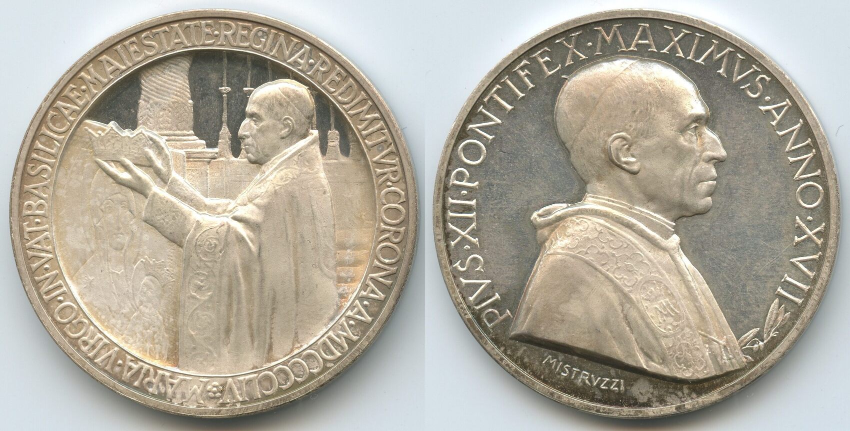 Vatikan Italien-Kirchenstaat Rom Roma Große Silbermedaille 1955 XVII M#8487 - Auf die Beendigung ...