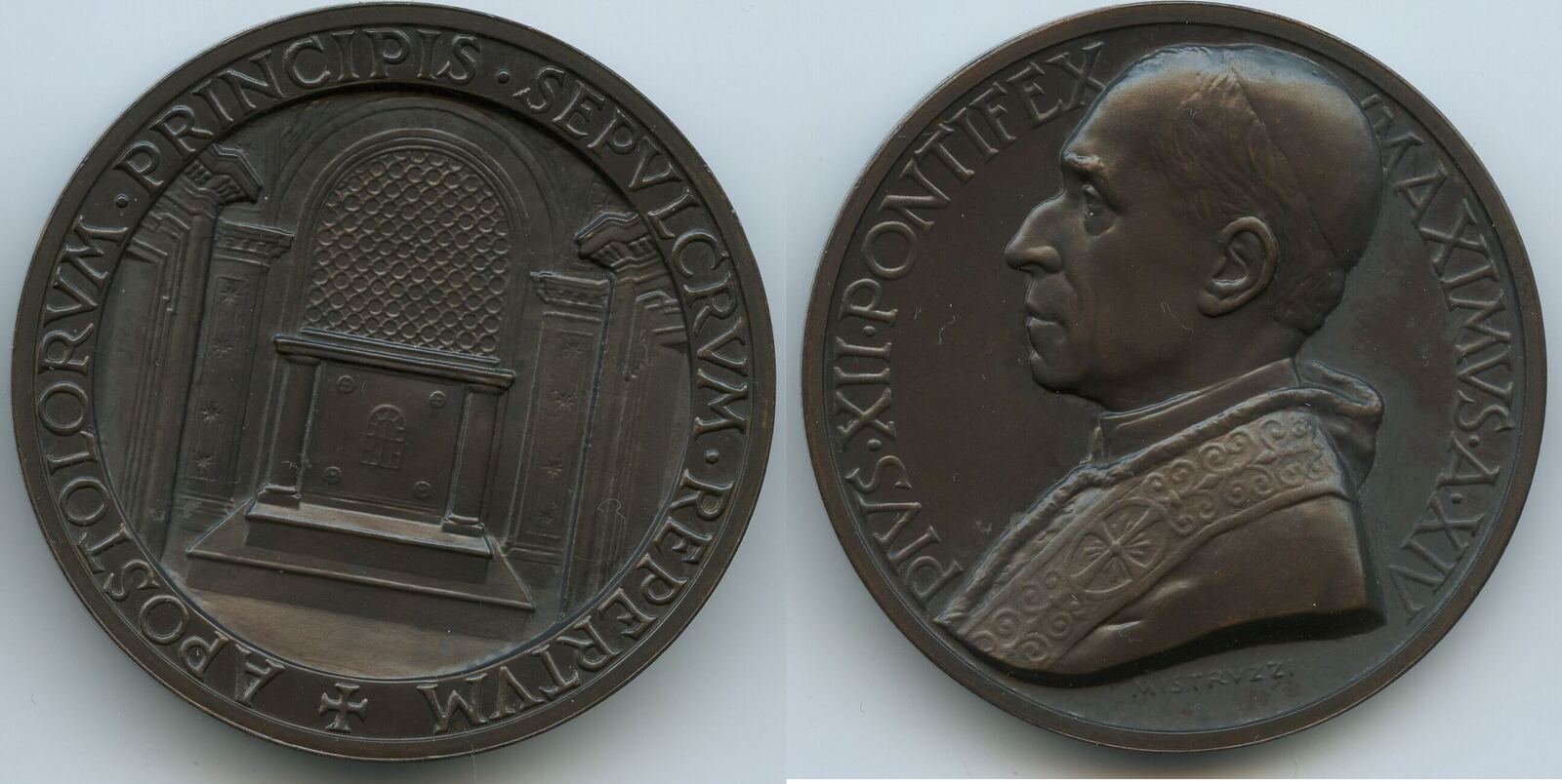 Vatikan Italien-Kirchenstaat Rom Roma Große Bronzemedaille Papst Pius XII. 1939-1958 1955 XIV M ...