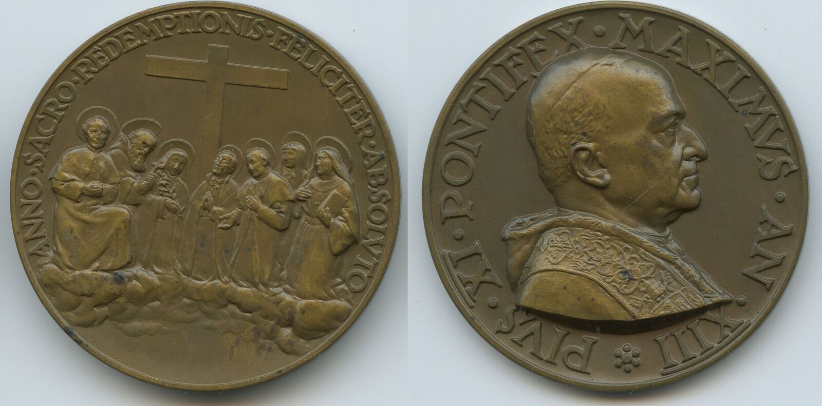 Vatikan Italien-Kirchenstaat Rom Roma Große Bronzemedaille Papst Pius XI. 1922-1939 1934 XIII M ...
