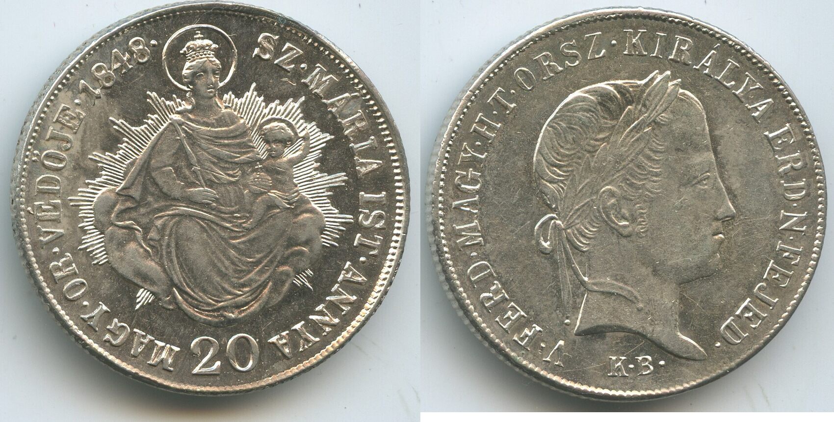 Ungarn Kaiserreich 20 Krajczar Silber 1848 KB Kremnitz M#6004 - War of Independence Coinage ...