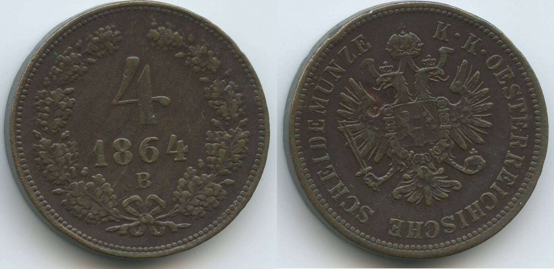 Ungarn Kaiserreich 4 Kreuzer 1864 B Kremnitz G5939 - Franz Joseph I. 1848-1916 Austria Hungary ...