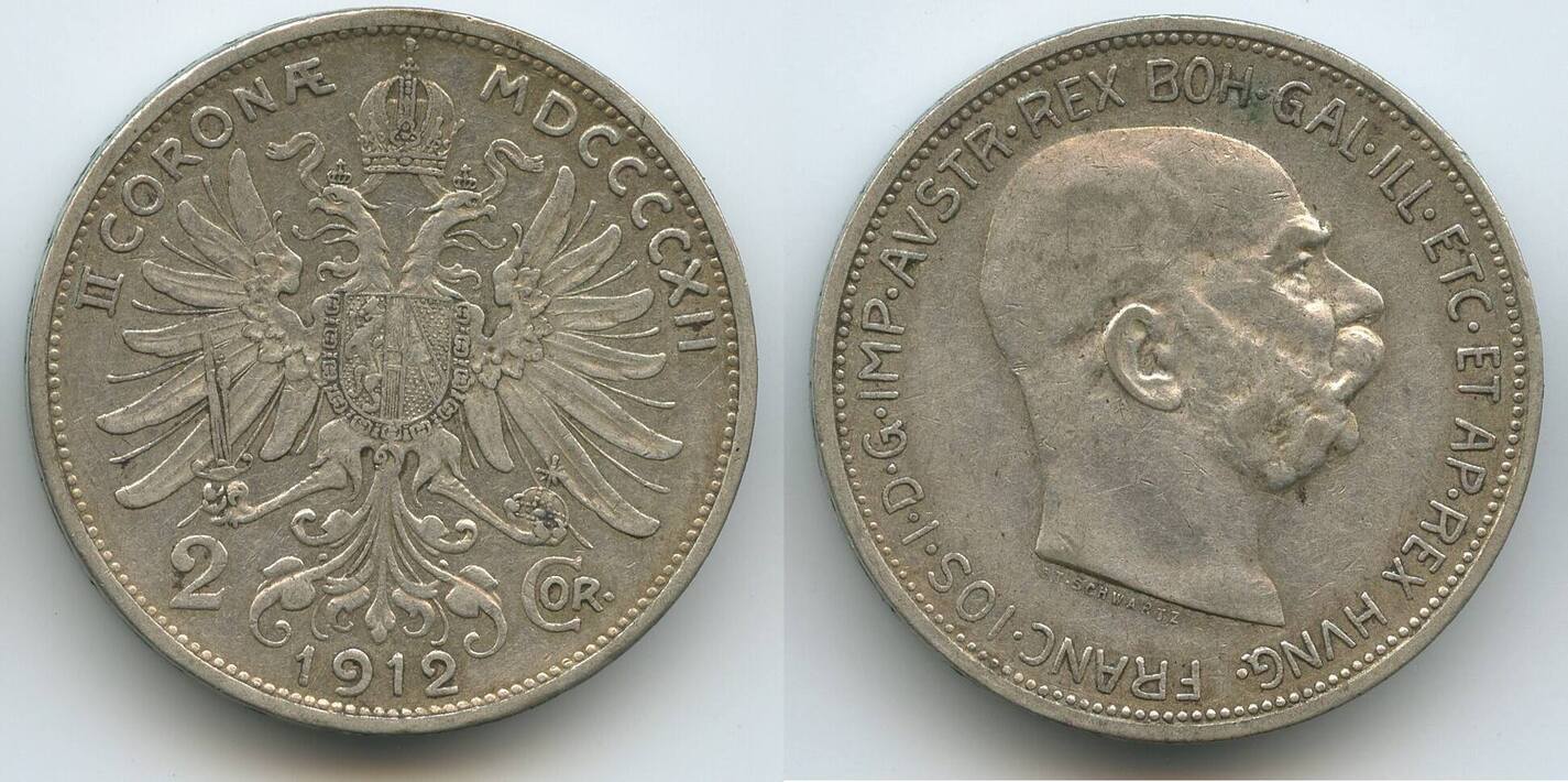 Österreich Kaiserreich 2 Corona (Kronen) Silber 1912 Wien G5738 - Franz ...