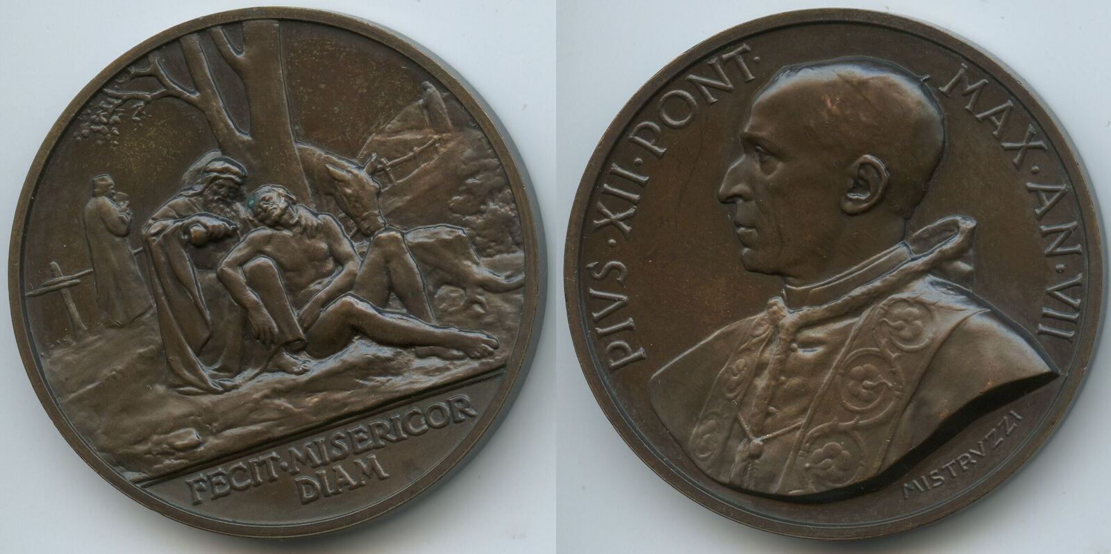 Vatikan Italien-Kirchenstaat Rom Roma Große Bronzemedaille - Papst Pius XII. 1939-1958 1945 VIII ...