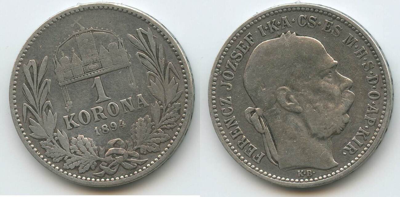 Ungarn Kaiserreich 1 Korona (Krone) Silber 1894 KB Kremnitz G5797 - Kaiser Franz Joseph I. 1848 ...
