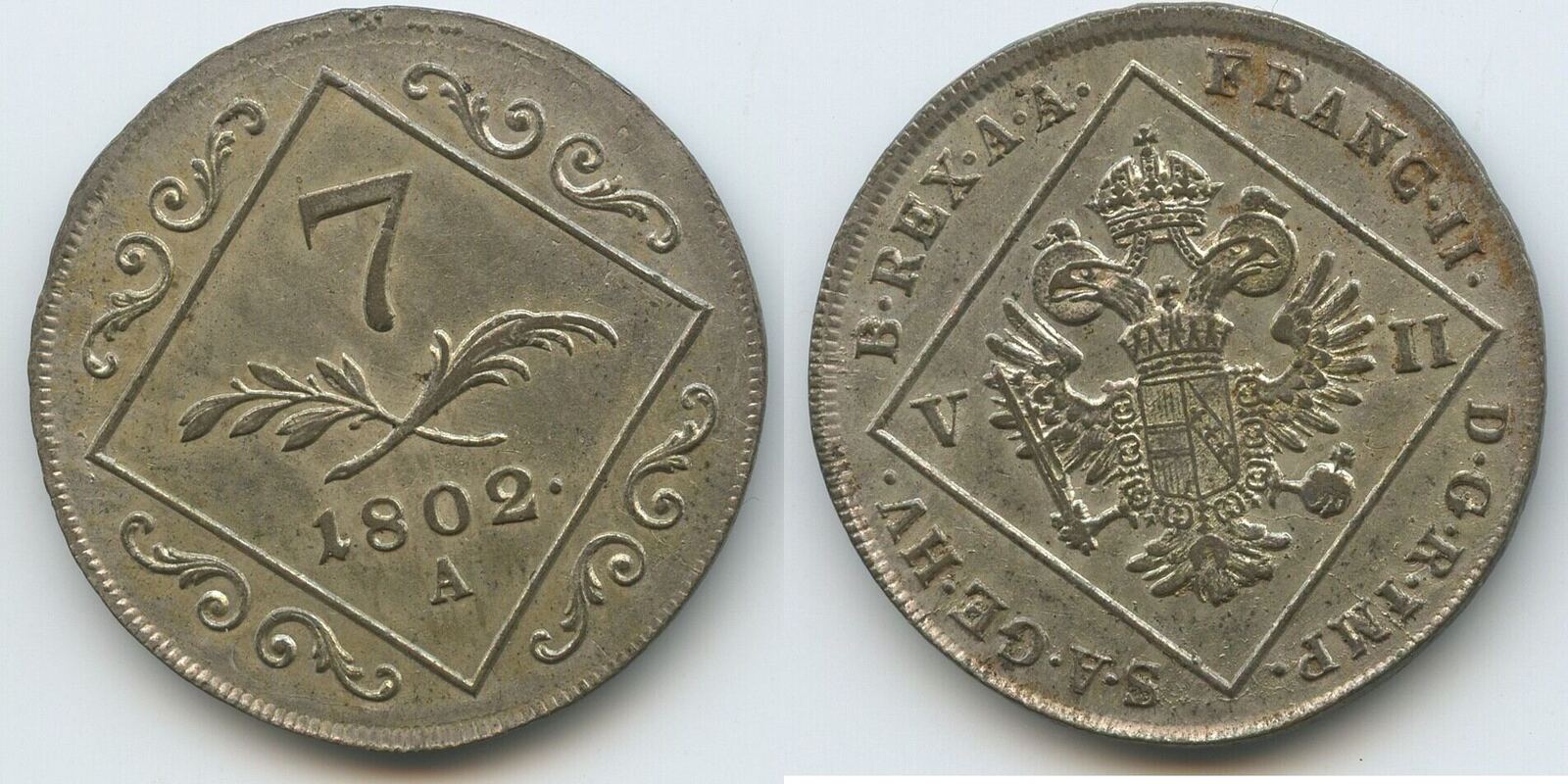 Österreich Kaiserreich 7 Kreuzer Silber 1802 A Wien M#8335 - Franz II ...