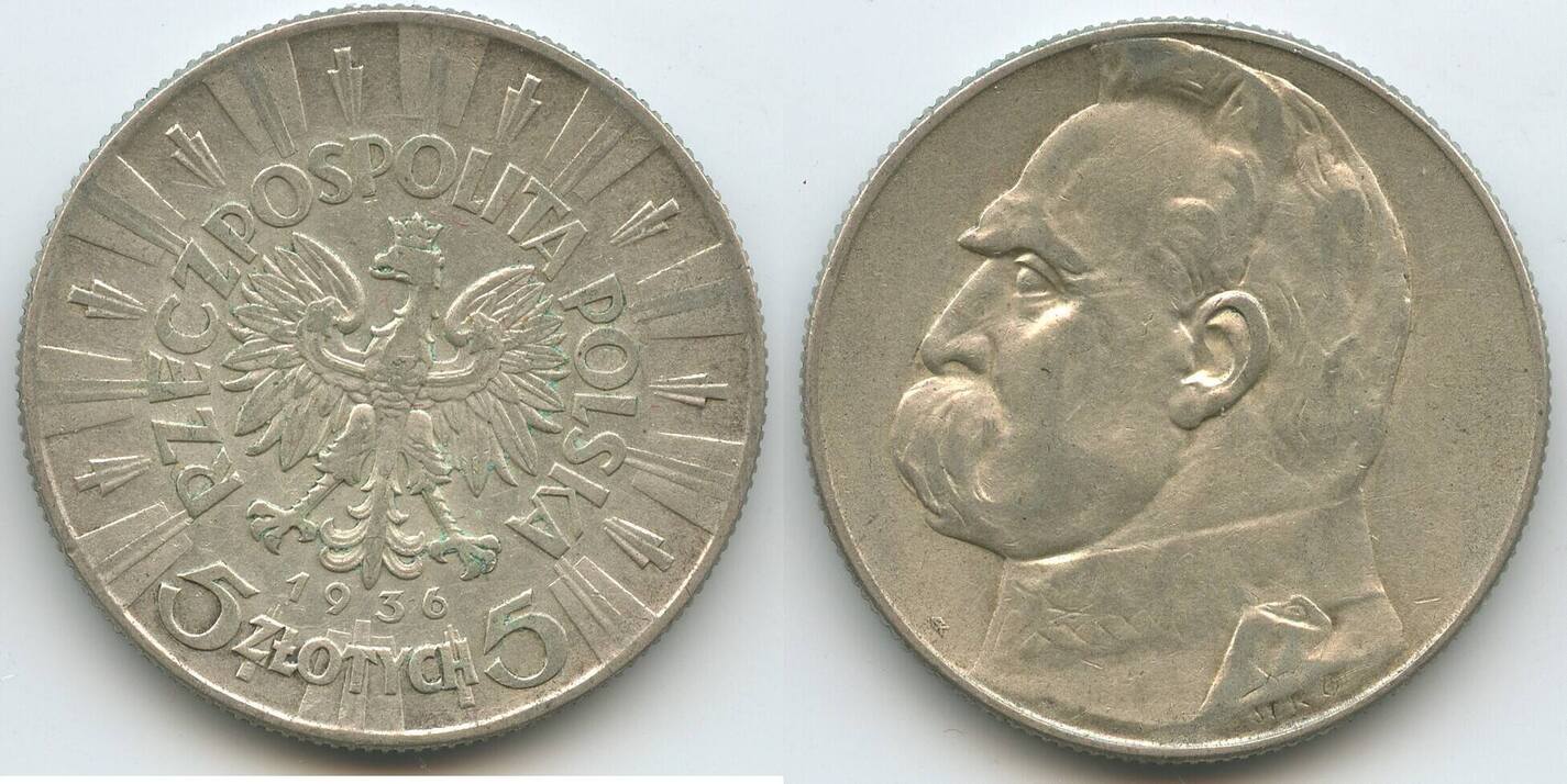 Polen 5 Zlotych (5 Zloty) Silber 1936 H0628 - Jozef Pilsudski Polskich Polska Poland Fast ...