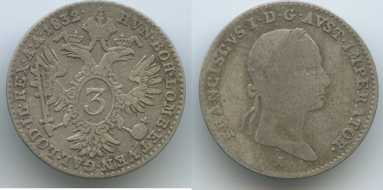 Österreich Kaiserreich 3 Kreuzer Silber 1832 A Wien G14594 - Franz II. 1792-1835 Austria Vienna ...