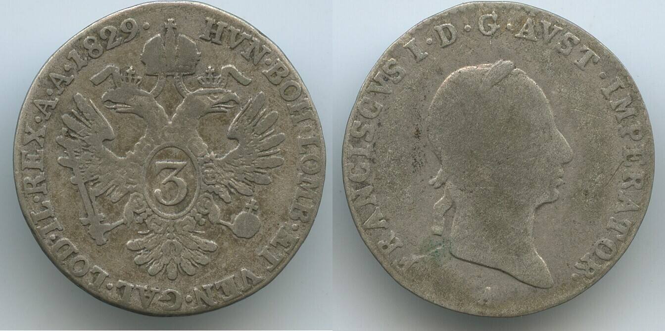 Österreich Kaiserreich 3 Kreuzer Silber 1829 A Wien G14597 - Franz II ...
