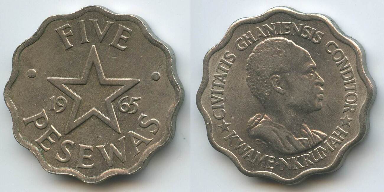 Five Pesewas 1965 G12990 - Kwame Nkrumah Founder of the State of Ghana ...