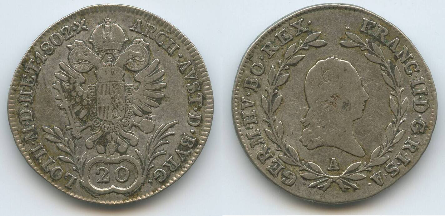 Österreich Kaiserreich 20 Kreuzer Silber 1802 A Wien M#6923 - Franz II ...