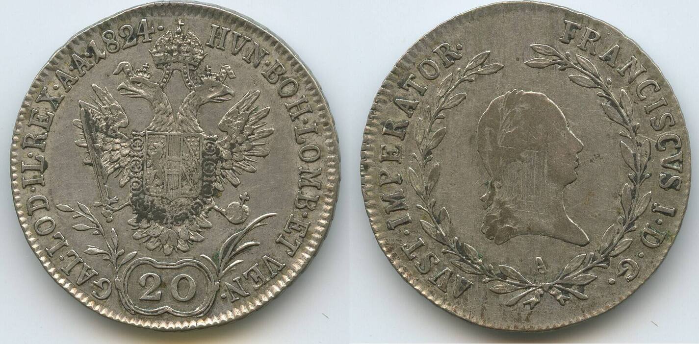 Österreich Kaiserreich 20 Kreuzer Silber 1824 A Wien M#6434 - Franz II ...