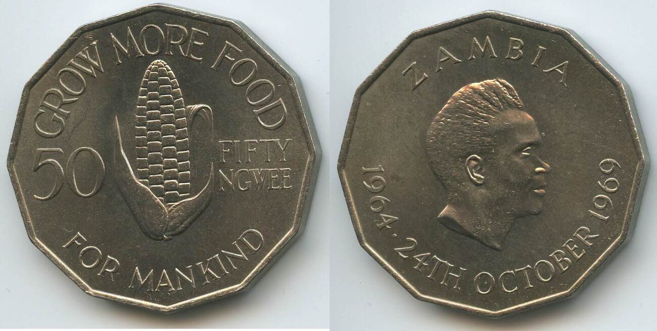 Zambia Sambia 50 Ngwee 1969 G1378 - President Kaunda 24TH OCTOBER ...