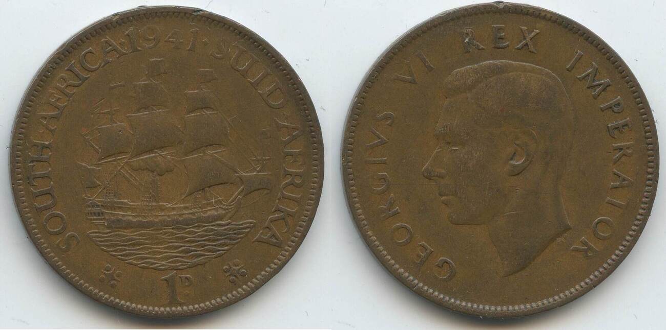 Südafrika 1 Penny 1941 G9543 - Ship Dromedaris - King George VI. 1936 ...