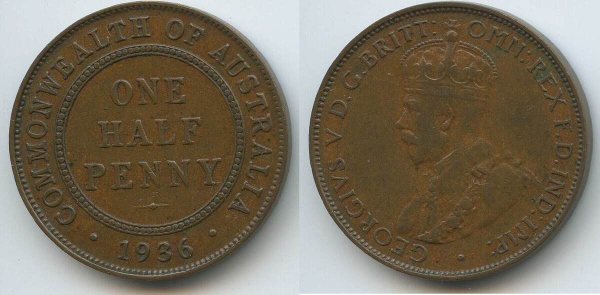 Australien ½ Penny (One Half Penny) 1936 G12332 - King George V. 1910 ...