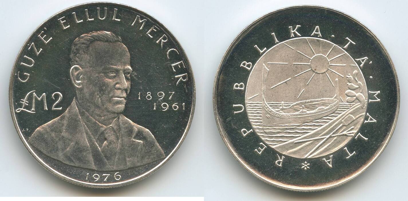 Malta 2 Pounds (2 Liri) Silber 1976 H0862 - Guze Ellul Mercer 1897-1961 ...