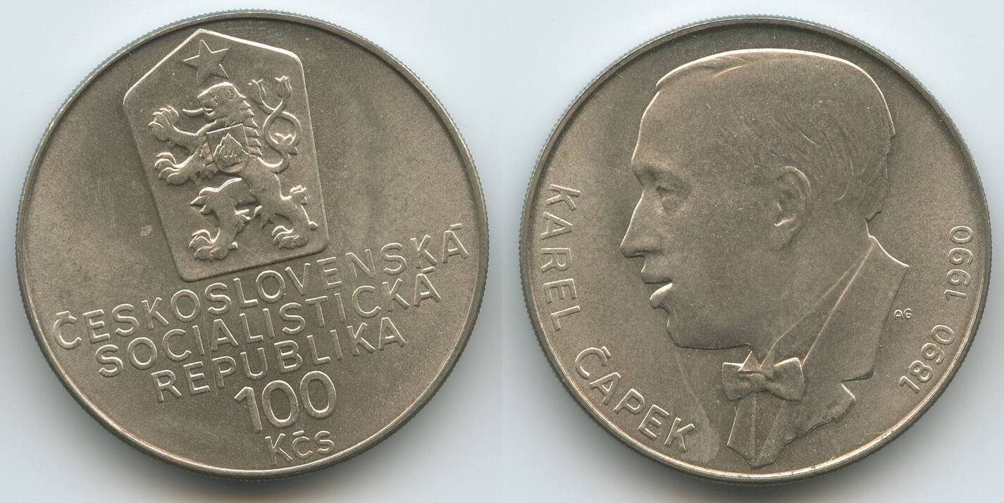 Tschechoslowakei 100 Korun Silber 1990 G8627 - Karel Čapek 1890-1990 ...