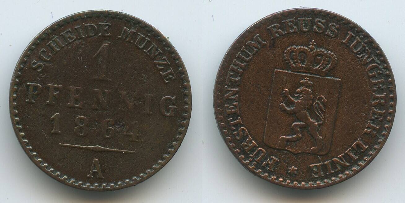 Reuss Schleiz - Jüngere Linie 1 Pfennig 1864 A G14100 - Heinrich LXVII ...