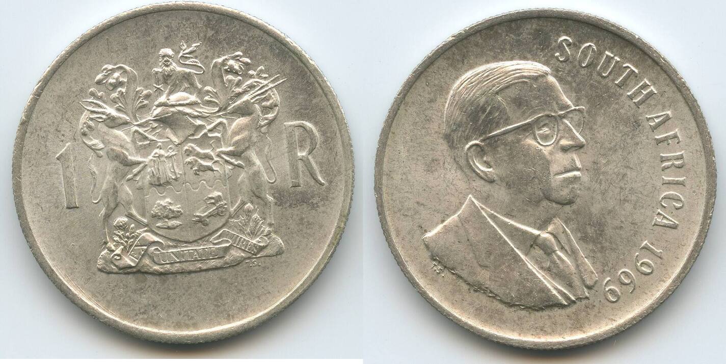 Südafrika South Africa 1 Rand Silber 1969 H0049 - Dr. T.E. Dönges - Afrikaans Legend - South ...