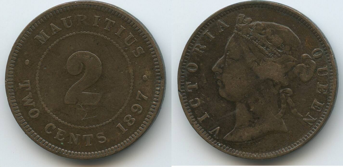 Mauritius Two Cents (2 Cents) 1897 G12220 - Queen Victoria 1837-1901 ...