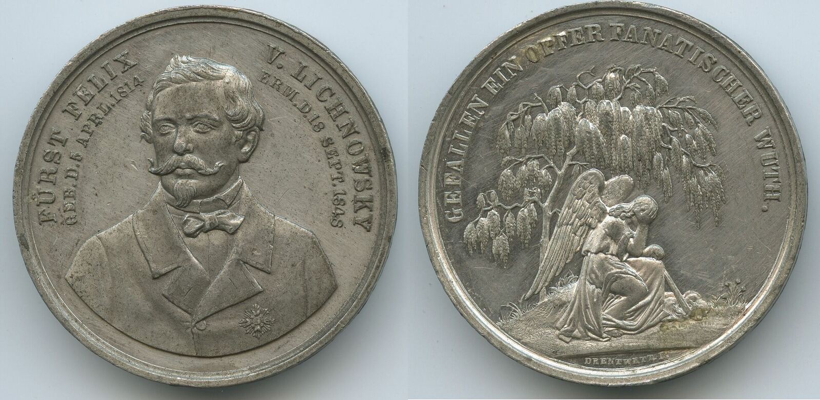 Frankfurt Stadt Medaille 1848 PA894 - Auf die Ermordung von Fürst Felix ...