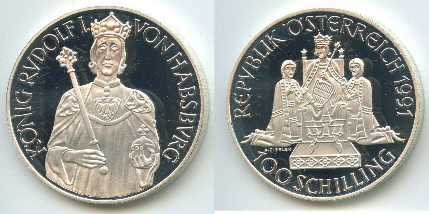 Österreich 2.Republik 100 Schilling Silber 1991 PA007 - Rudolph I ...