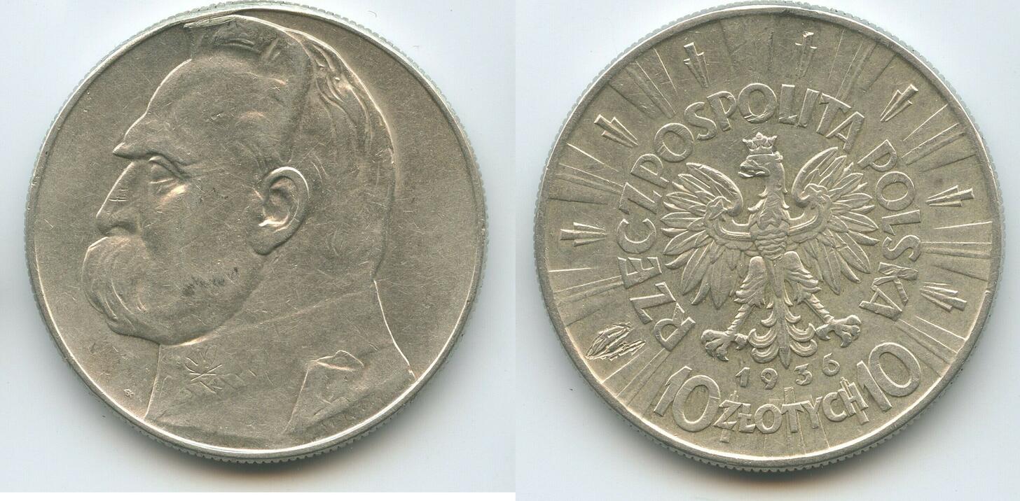 10 Zlotych G13827 Poland 1936 Y#29 Silver Jozef Pilsudski Polskich Polska Polen | MA-Shops