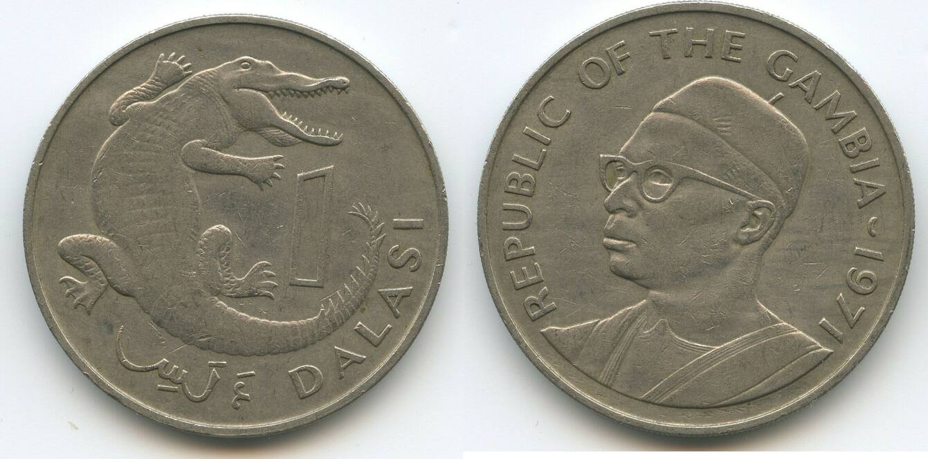 The Gambia 1 Dalasi 1971 G15940 - Krokodil President Dawda Jawara Sehr ...