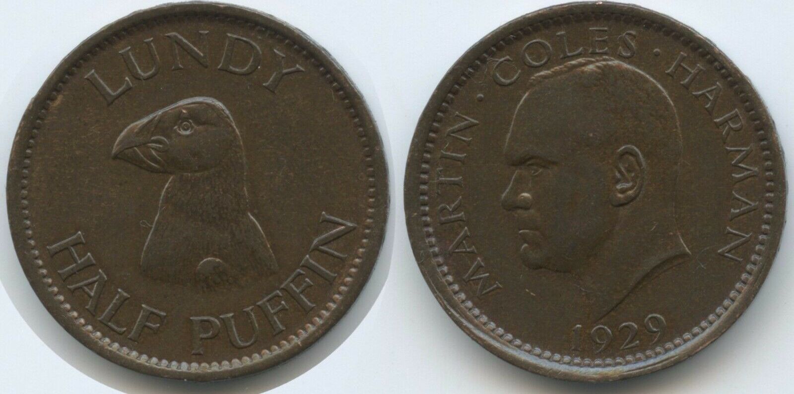 Lundy Island Half Puffin 1929 G12637 - Martin Coles Harman SEHR RAR ...