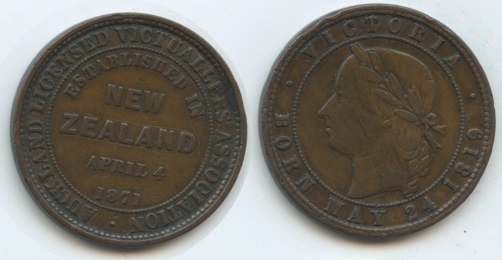 Neuseeland One Penny Trade token 1871 G11782 - Auckland Licensed ...