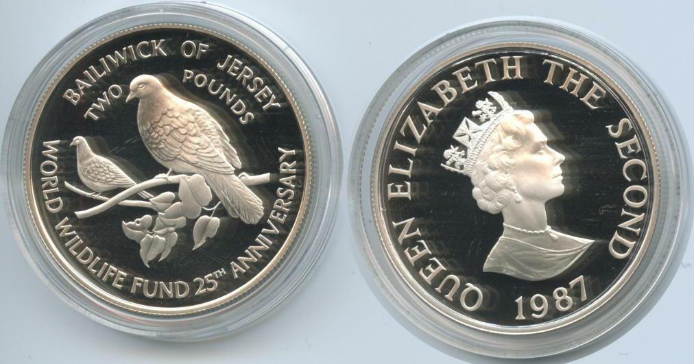 Jersey Two Pounds Silber 1987 G0056 - Pink Pigeons Tauben - World ...
