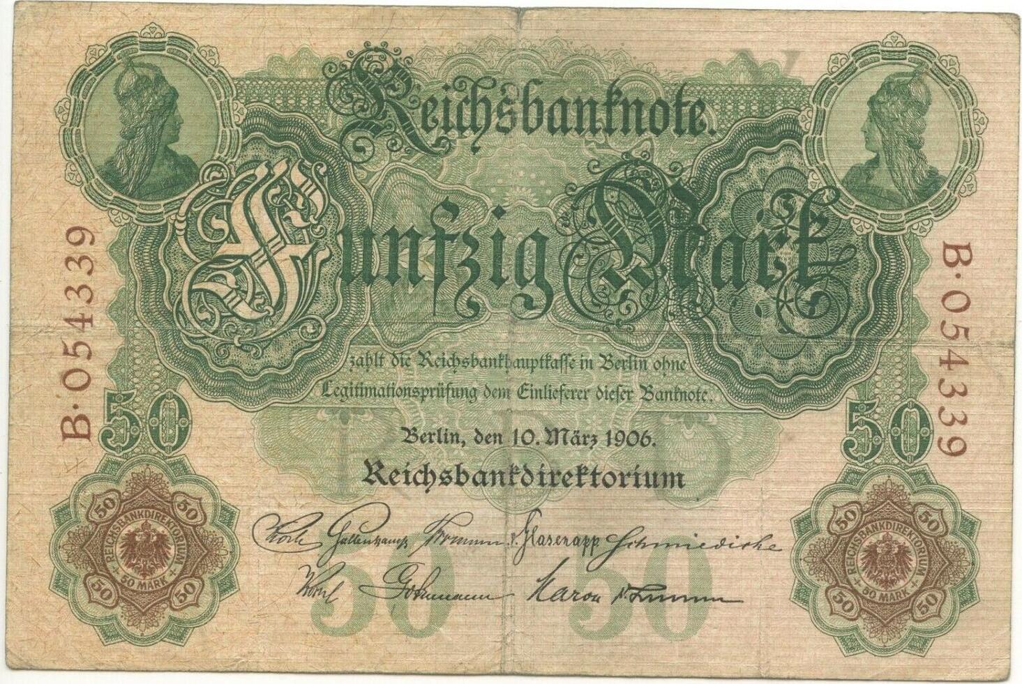 Deutsches Reich Kaiserreich 50 Mark 1906 GB323 - Reichsbanknote ...
