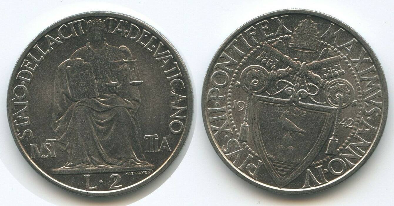 Vatikan Italien-Kirchenstaat 2 Lire 1942-IV G8942 - Vatican City Pope Pius XII. 1939-1958 ...