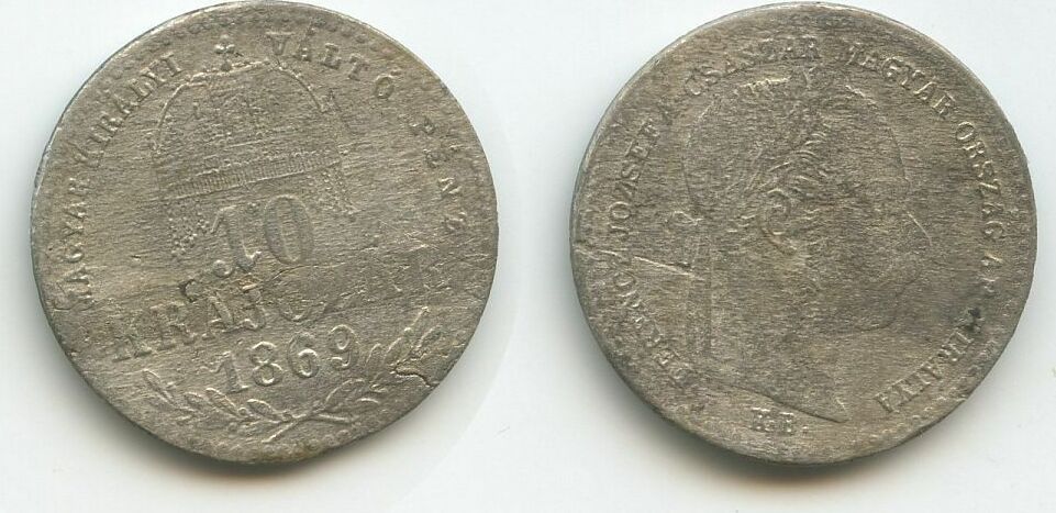 Österreich Ungarn Kaiserreich 10 Krajczar 1869 KB Kremnitz G9828 - Franz Joseph I. 1848-1916 ...