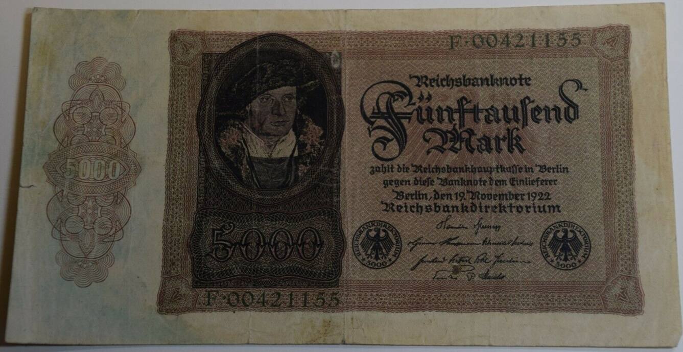 Deutsches Reich Weimar 5000 Mark 1922 GB425 - Reichsbanknote Paper ...